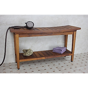 AquaTeak Patented 36" Maluku Teak Shower Bench with Shelf