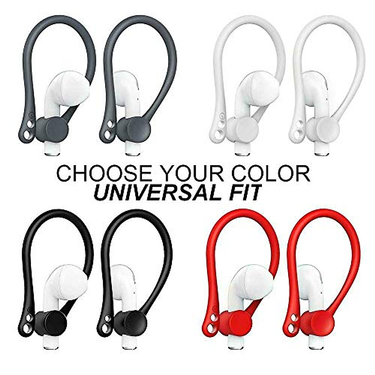 AirFIT Ear Hooks for AirPods Headphones Secure Slide-in Ear Hook Holder Over-Ear Loops | Sport Exercise Accessories for AirPods 1 & 2 or EarPods Earphones Earbuds, Grey, 2 Pair