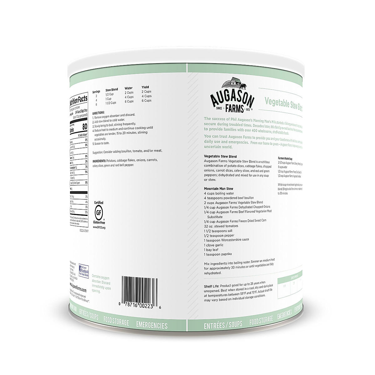 Augason Farms Vegetable Stew Blend 2 lbs 0.5 oz No. 10 Can & Butter Powder 2 lbs 4 oz No. 10 Can