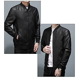 Maiyifu-GJ Men's Lightweight Faux Leather Flight Jacket Fall Softshell Bomber Coat Outwear PU Full-Zip Military Windbreaker (Black 1,Large)