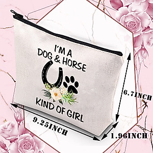 BDPWSS Dog Lover Gifts Horse Makeup Bags For Women Teen Girls I'm a Dog And Horse Kind Of Girl Paw Print Horseshoe Gift For Dog Mom Horse Lover Cowgirl Equestrian Gifts (Dog horse girl)