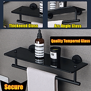 Alise Glass Shelves for Bathroom, 15.7 Inch Floating Glass Shelves for Wall，SUS304 Stainless Steel Floating Shelves for Bathroom, Toilet, Room Decor.Black Finish GDL400BAR-B