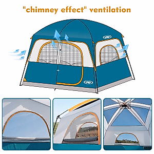 UNP Tents for Camping 6 Person Waterproof Windproof Easy Setup,Double Layer Cabin Tents with 1 Mesh Door & 5 Large Mesh Windows -10'X9'X78in(H) Blue