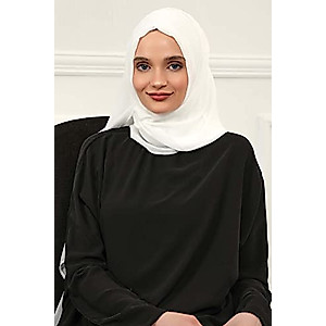 Aisha's Design Chiffon Hijab Scarf for Women Muslim, Presewn Instant Turban Shawl, Ivory