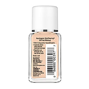 Neutrogena SkinClearing Oil-Free Acne and Blemish Fighting Liquid Foundation with .5% Salicylic Acid Acne Medicine, Shine Controlling Makeup for Acne Prone Skin, 40 Nude, 1 fl. Oz