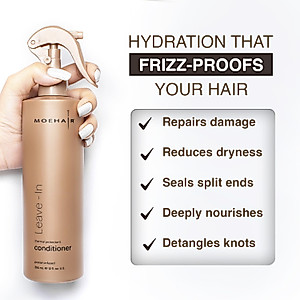 MOEHAIR Leave-in Conditioner (12 Fl. Oz.) | Infused with Proteins and Argan Oil | Curly Hair Detangler Spray For Women & Men | Hair Softener | Breakage and Split End Repair | Sulfate and Paraben Free