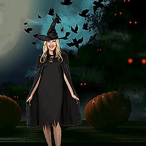 XGOPTS Halloween Women Witch Hat Black Ruched Crooked Wicked Witch Hat Devil Spider Wizard Hat for Costume Cosplay Party