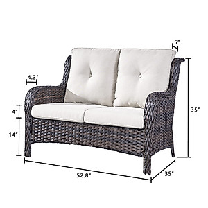 Rilyson Outdoor Patio Couch Wicker Sofa - 3 Seater Rattan Sofa for Outside Patio Garden Porch with Deep Seating and Cushions(Brown/Blue)