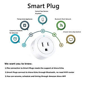 Alexa Smart Plug, Smart Outlet Bluetooth Mesh, Simple Set Up, Alexa App Remote Control, ETL & FCC Certified, 4 Pack
