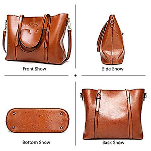 Purses and Handbags for Women Large Shoulder Tote Satchel Purse Work Bags with Matching Wallet (Brown)