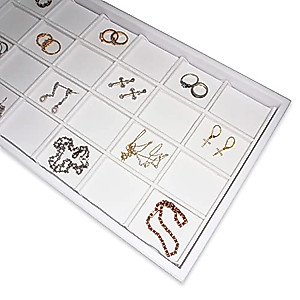 CuteBox Company Black Plastic Tray (14.75” x 8.25” x 1”) with 24 Compartments White Wooden Tray Insert for Jewelry Storage, Organization, Merchandise, Display