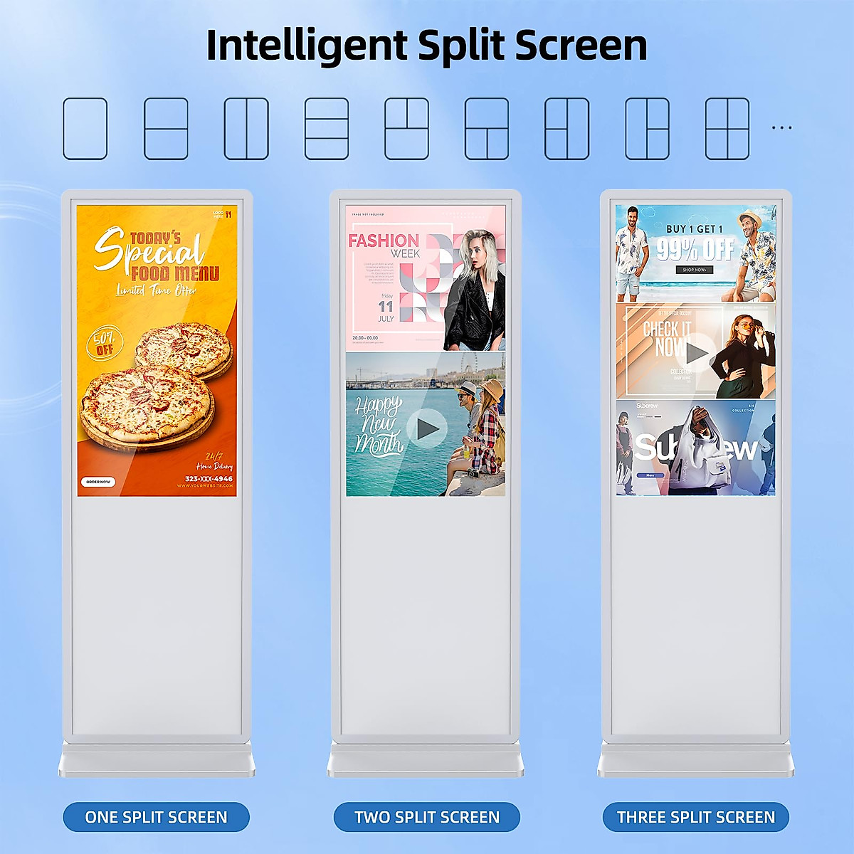 55 Inch 4K Touchscreen Digital Signage,Indoor Floor Standing Digital Kiosks & Interactive Displays,Commercial Advertising LCD Totem Android System Auto Media Player HDMI Input,Free Custom Logo,White