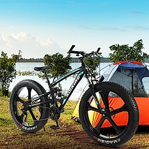 Fat Tire Mountain Bike, 26'' 21 Speed Outdoor Snow Beach Hybrid MTB Racing Bikes for Adult Women Men, Comfort Complete Cruiser Bicycle, Lightweight City Commuter Road Cycling, Dual Disc Brakes (I)