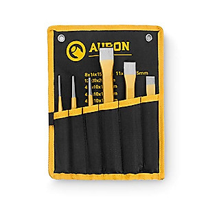 Acrux7 6 Pcs Cold Chisel Set - Flat Chisel, Center Chisel, Cylindrical Chisel, with Canvas Bag, Cone Chisel for Brickwork, Concrete, Metal, Stone