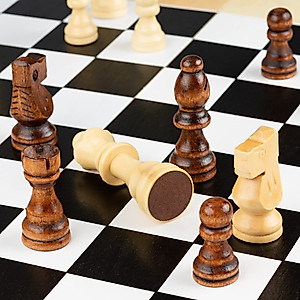 Leksak Games 16'' Wooden Chess Checkers Backgammon Set - 3 in 1 Board Games - Portable Travel Case Folding Board - Beginner Chess Set for Kids and Adults - 30 Checkers Pieces