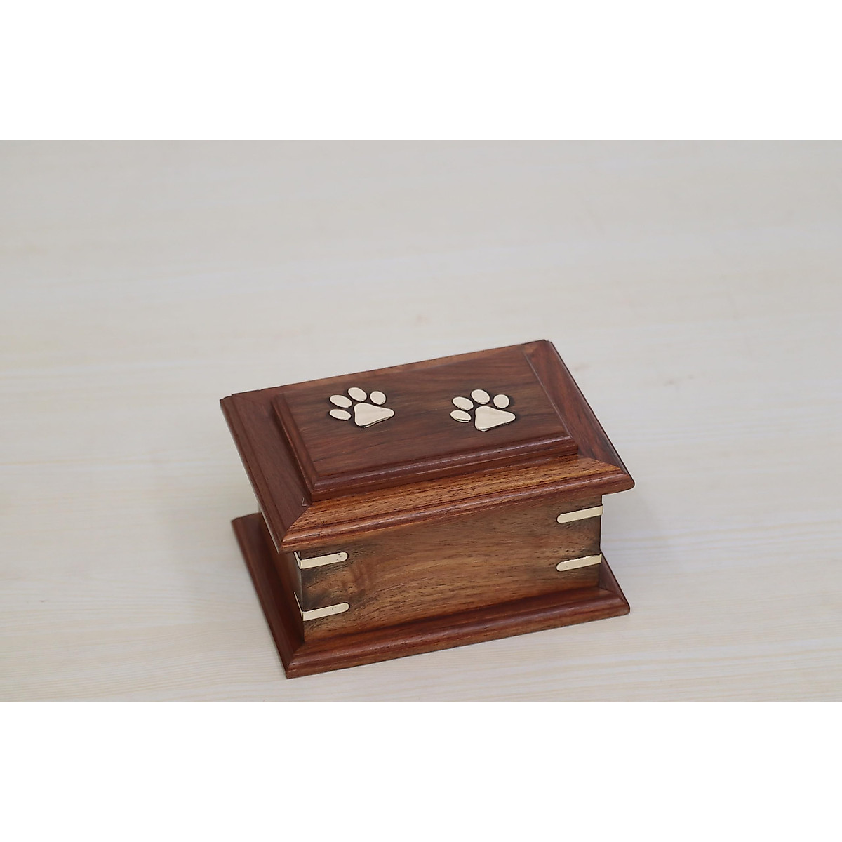Wooden Brass Paw Print Pet Urns | Funeral Urns | Keepsake Urns | Rosewood Urns | Wood Cremation Urns for Cat and Dog Ashes | Decorative Urna | Burial Urn
