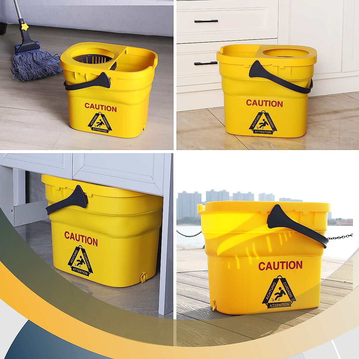Yocada Commercial Mop Bucket with Wringer Portable Collapsible Plastic Mop Bucket Cleaning Washing Bucket for Cotton Mop
