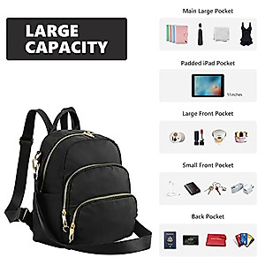Glam4ever Mini Backpack Purse for Women Teen Girls Black Nylon Daypacks School Bag Travel Bag Hiking Bag Shoulder Bag Crossbody Bag Shopping Bag