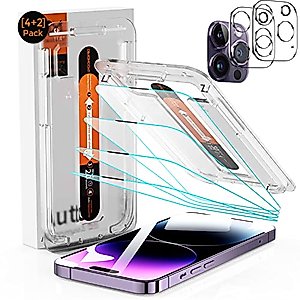 [4+2 Pack][Auto Alignment Kit] Screen Protector Compatible iPhone 14 Pro Max 6.7'' with Camera Lens Protector [10X Military Protection] DIMONCOAT HD Diamonds Hard Tempered Glass Film