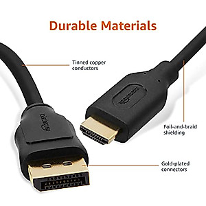 Amazon Basics Uni-Directional DisplayPort to HDMI Display Cable 4K@30Hz - 6 Feet