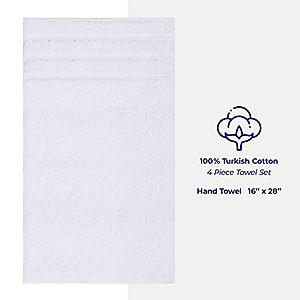 American Soft Linen Luxury Hand Towels, Hand Towel Set of 4, 100% Turkish Cotton Hand Towels for Bathroom, Hand Face Towels for Kitchen, White Hand Towel