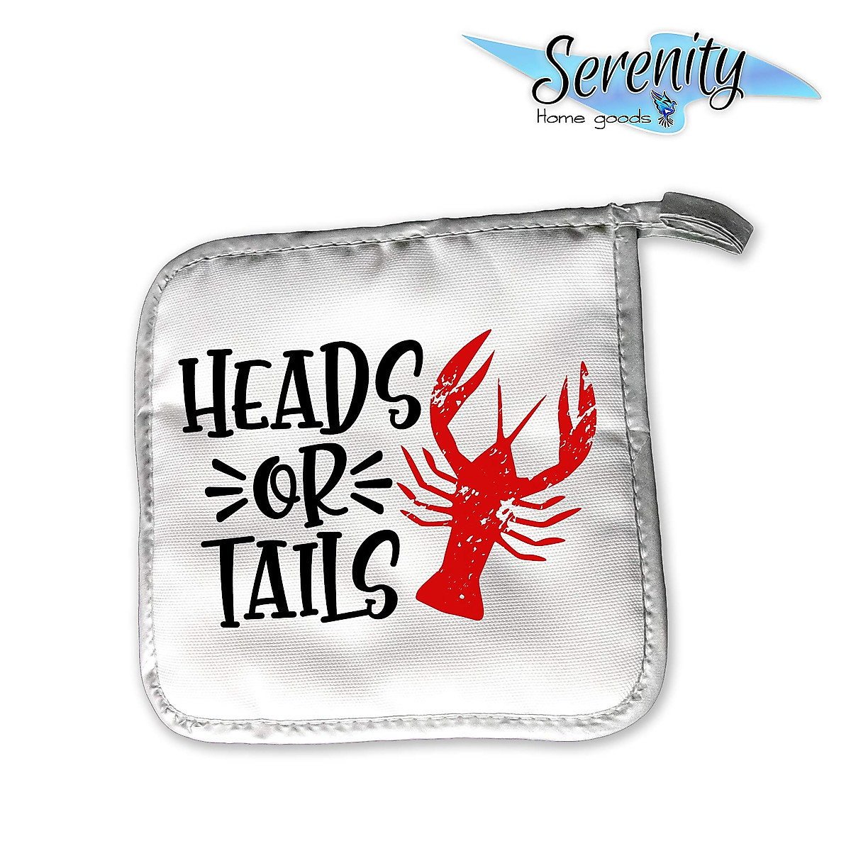 Crawfish Home Decor | Decorative Kitchen Hot Plate Pot Holder Oven Mitt Set | Heads Or Tails | Red White Southern Crawdads Crayfish Bayou Spring Summer Fall | White Home Decor Decorations
