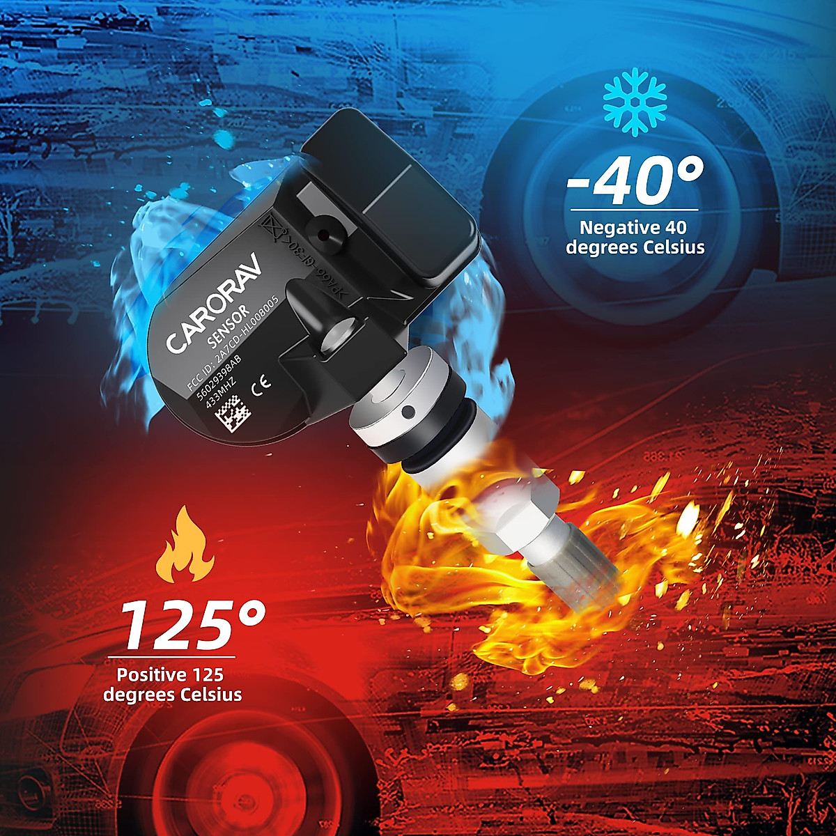 CARORAV TPMS Sensor, 4-Pack Tire Pressure Sensor Replacement for Chrysler Jeep Dodge Ram, 433MHz OE Replaces#56029398AB 68142397AA 68241067AA 68241067AB