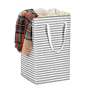 MecTo 72L Collapsible Laundry Hamper Freestanding Laundry Basket with Easy Carry Long Handles, Foldable Clothes Hamper Storage Basket for Bathroom Bedroom Dorm, Grey