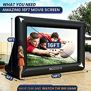 16 FT Outdoor Inflatable Projector Screen -NOZZCO- Portable Giant Movie Screen + 10x Printable Movie Ticker Templates + Lightweight & Easy to Inflate –Premium Material Made for Family Pool Party
