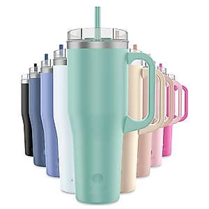 ALBOR 40 oz Tumbler With Lid and Straw, Leak Proof Durable Stainless Steel Insulated Tumbler With Handle, Spill Proof Water Bottles With Straw (Mint, 40 oz)