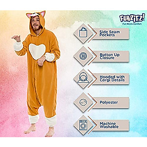 Silver Lilly Unisex Adult Pajamas - Plush One Piece Cosplay Corgi Animal Costume (L) Brown