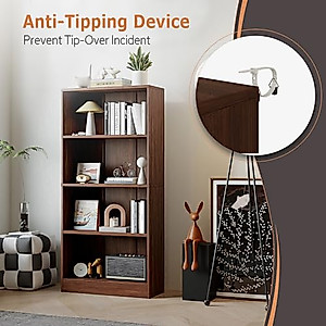 DIFY 4-Shelf Bookshelf, Wood Display Storage Shelves 54.5" Tall Bookcase Open Bookshelf for Home Office, Living Room and Bedroom, Walnut