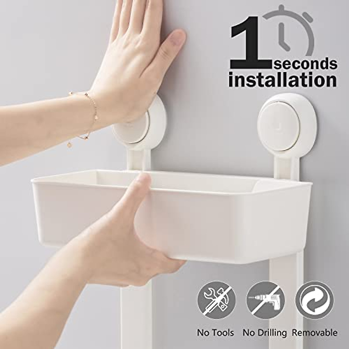 LEVERLOC Suction Shower Caddy With Paper Towel Holder, Bathroom Shower Basket Wall Mounted Shower Organizer for Shampoo, Facial Cleanser, Hand Sanitizer, Shower Rack for Kitchen & Bathroom, Drill-Free