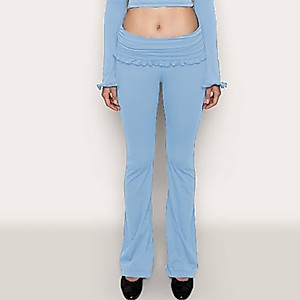 Women 's Flare Skinny Pants Fold Over Leggings Stretch Bootcut Bell Bottom Yoga Pants Y2k Joggers (Purple, M)