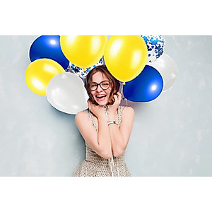 ZZRY Royal Blue Yellow White Balloons Kit,12Inch Latex ,55Pcs for graduation py baby shower Birthday Wedding Anniversary Bachelorette, Yellow,blue,white,red