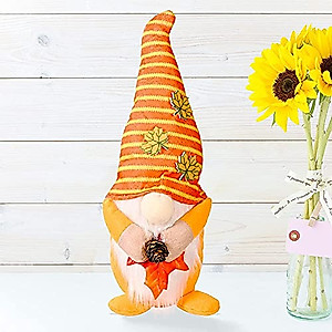 Sunflower Gnome 2Pcs Summer Fall Harvest Plush Gnomes Thanksgiving Decorative Doll Orange Maple Leaf Pumpkin Pine Cone Garden Decoration Home Farmhouse Kitchen Decor Bee Shelf Tiered Tray Ornaments