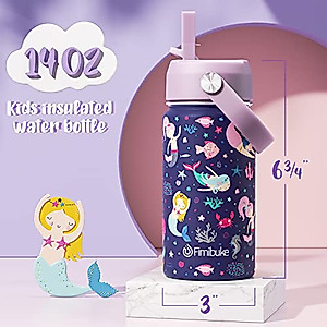 Fimibuke Metal Insulated Water Bottle - 14oz BPA-FREE 18/8 Stainless Steel Travel Tumbler Double Wall Vacuum Leak Proof Kids Cup with Straw for Kids, School Boys Girls(1 Pack, MERMAID)