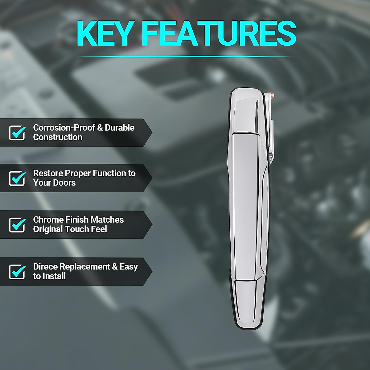 MNJWS Exterior Chrome Door Handle, Rear Passenger Side, Compatible with 2007-2014 Chevy Silverado Suburban Tahoe GMC Sierra Yukon Cadillac Escalade, Replace 22738726 84053450 80547