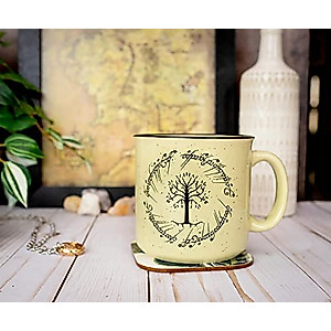 The Lord of the Rings Gondor Elven Script Ceramic Camper Mug | BPA-Free Travel Coffee Cup For Espresso, Caffeine, Cocoa | Home & Kitchen Essentials, Hobbit Gifts and Collectibles | Holds 20 Ounces