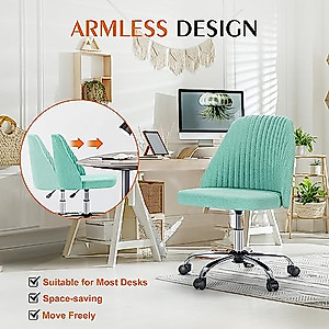 Armless Office Chair Cute Desk Chair, Modern Fabric Home Office Desk Chairs with Wheels Adjustable Swivel Task Computer Vanity Chair for Small Spaces
