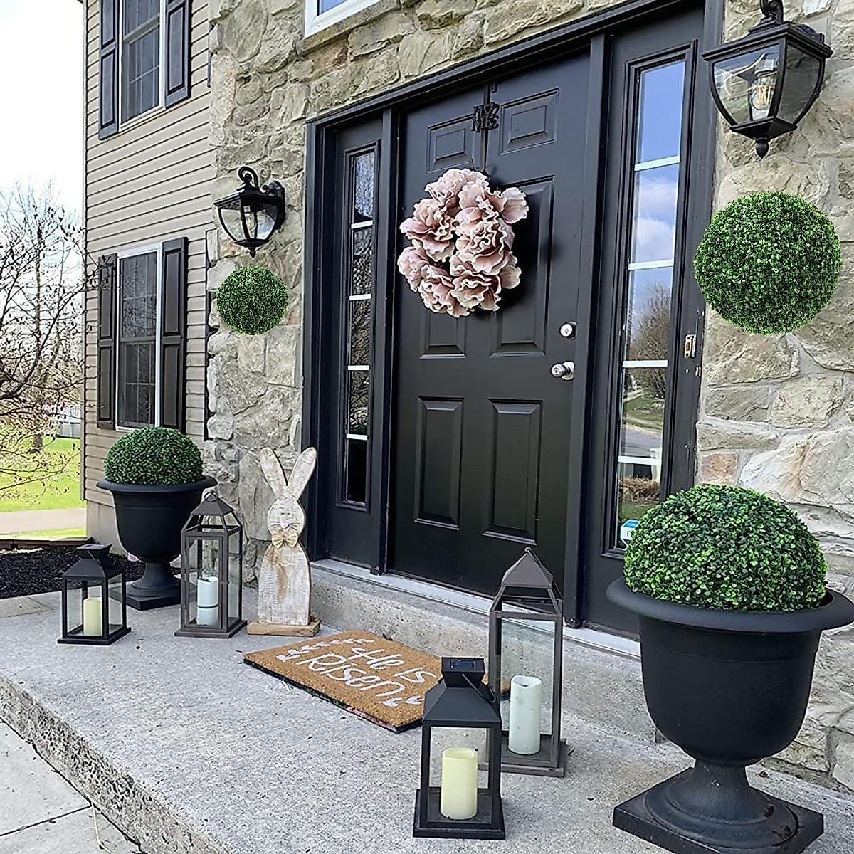 MYOYAY 4Pcs Artificial Topiary Ball 19 Inch and 9 Inch Outdoors 4 Layers Plant Topiary Ball Faux Boxwood Balls for Indoor Backyard Garden Wedding Décor