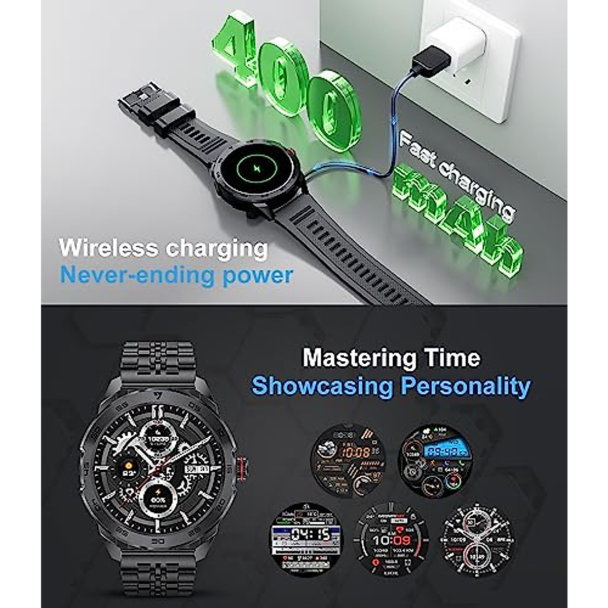 Smart Watch for Men Answer/Make Call,1.39''HD Touchscreen,400 mAh Battery,100 Sports Modes, 5ATM Waterproof Smartwatch with Heart Rate/SpO2/Blood Pressure Fitness Watch for Android/iOS Black