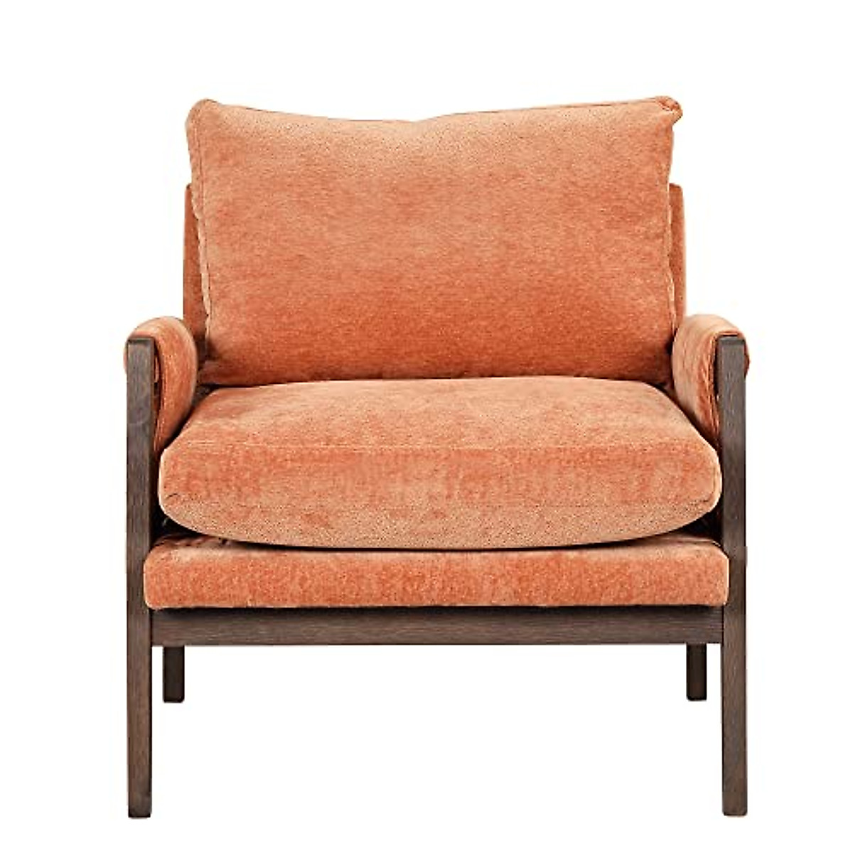 Merax Mid-Century Modern Leisure Velvet Accent Chair with Solid Wood and Thick Seat Cushion for Living Room, Bedroom, Studio, Orange