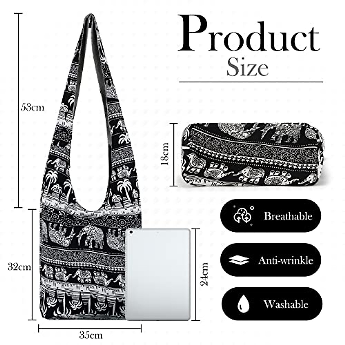 Fecialy Bohemian Shoulder Bag Printed Hippie Hobo Sling Bags Canvas Crossbody Bag for Women