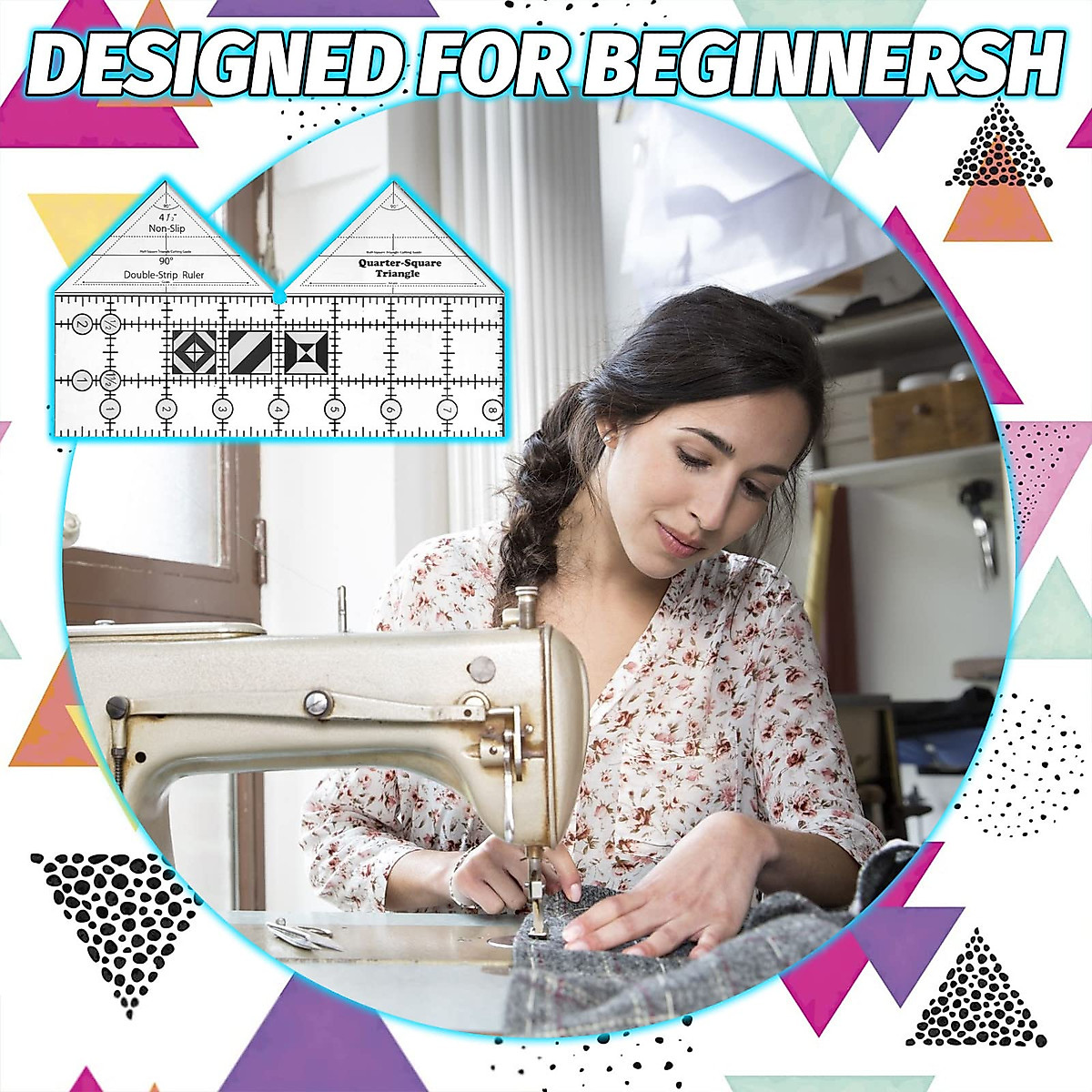 90 Degree Double Strip Ruler, Creative Double Strip Quilting Ruler 90 Degree, Quarter Square Triangle Cutting Guide for Sewing, Acrylic Clothing Design Ruler (10inch)