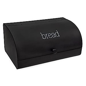 AuldHome Farmhouse Black Bread Box; Retro Vintage Style Enamel Countertop Bread Bin