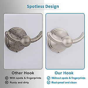 FILTA Bathroom Towel Hooks, Brushed Nickel Robe & Towel Hooks for Bathroom Wall Mounted, Traditional Bathroom Towel and Robe Wall Hooks for Hanging Towels, Bath Towel Hook for Shower Wall (2 Pack)