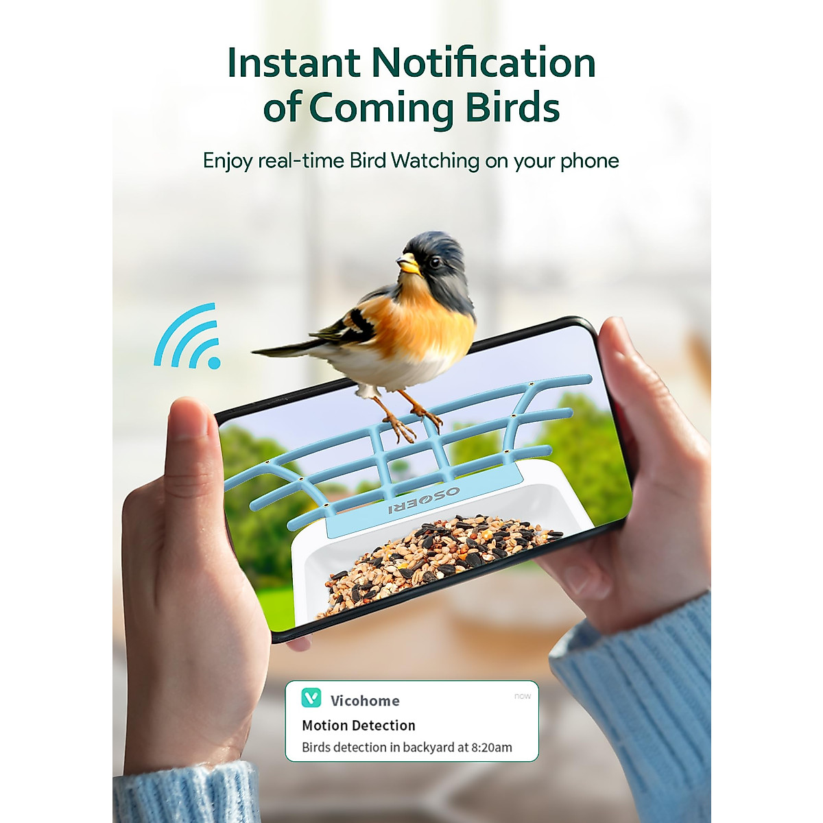 Osoeri Smart Bird Feeder with Camera, 1080P HD AI Identify Wild Bird Watching Camera, Auto Capture Bird Videos Motion Detection, DIY Addons Hummingbird Feeder, Bird Feeder Camera Gift for Bird Lover