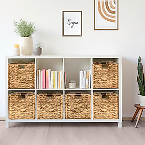 Storage Baskets Wicker Cube Baskets Foldable Handwoven Storage Baskets Bins with Handles Water Hyacinth Laundry Organizer Totes with Letter Boards and White Markers Set of 6 Pcs,12x12x12inch