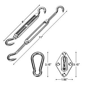 Ollieroo Shade Sail Hardware Kit for Rectangle and Square Sun Shade Sail Installation 8 Inches Silver